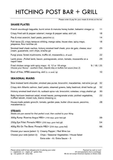 Our Menu - Hitching Post Bar + Grill